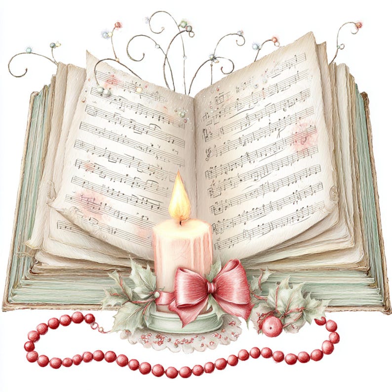 Christmas Book, Carol Book Art, Holiday Caroling, Festive Music Art ...
