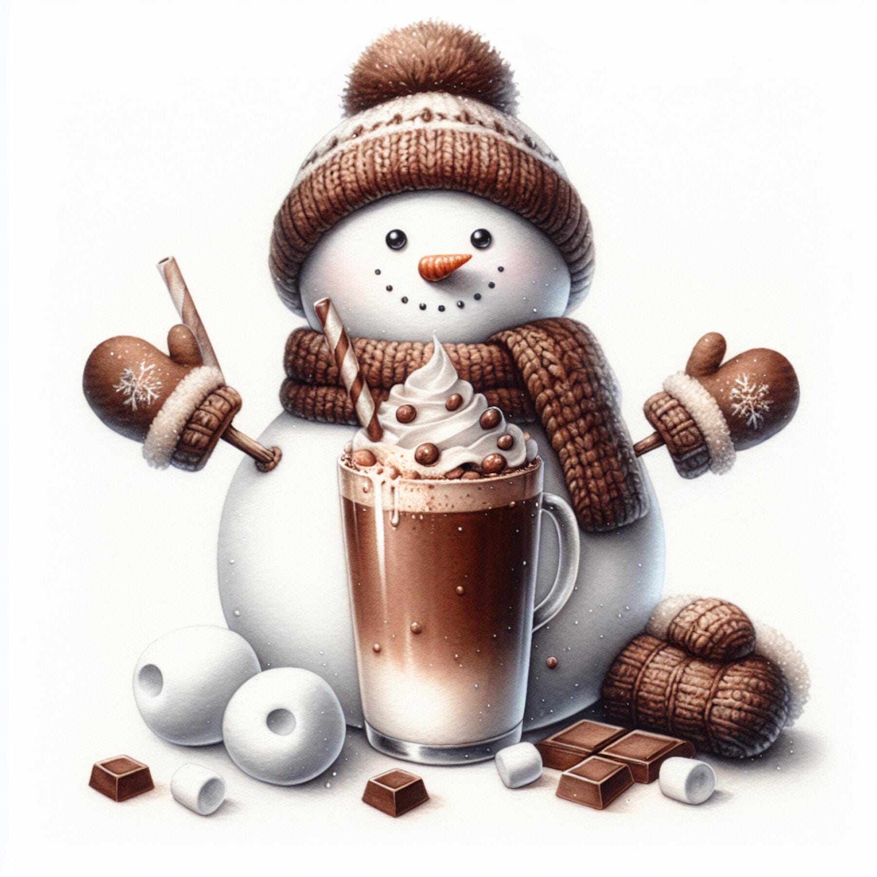10 Hot Chocolate Snowmen, Snowman Clipart, Hot Chocolate, Marshmallows ...