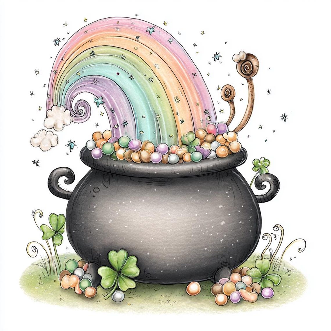 Rainbow Cauldron CLIPART, Whimsical St Patrick Rainbow Pot Art, Pastel ...