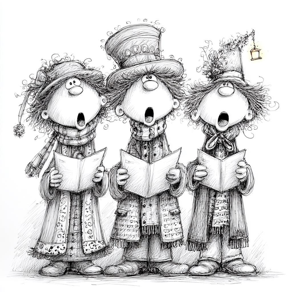 Whimsical Carol Singers, Dickensian Christmas Choir, Funny Line Art ...