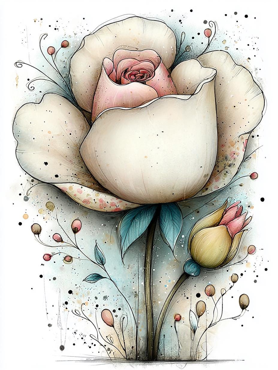 Whimsical Roses, Dreamy Floral PNG Set, Watercolor Ink Flowers ...