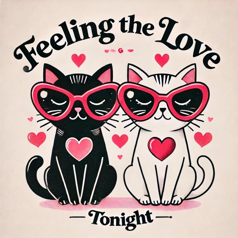 Heart Glasses Cats CLIPART, Valentine Cat Pair, Whimsical Love Kittens ...