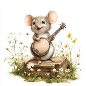 Banjo Mouse, Cute Mouse Art, Country Mouse, Musical Mouse, Mouse With ...