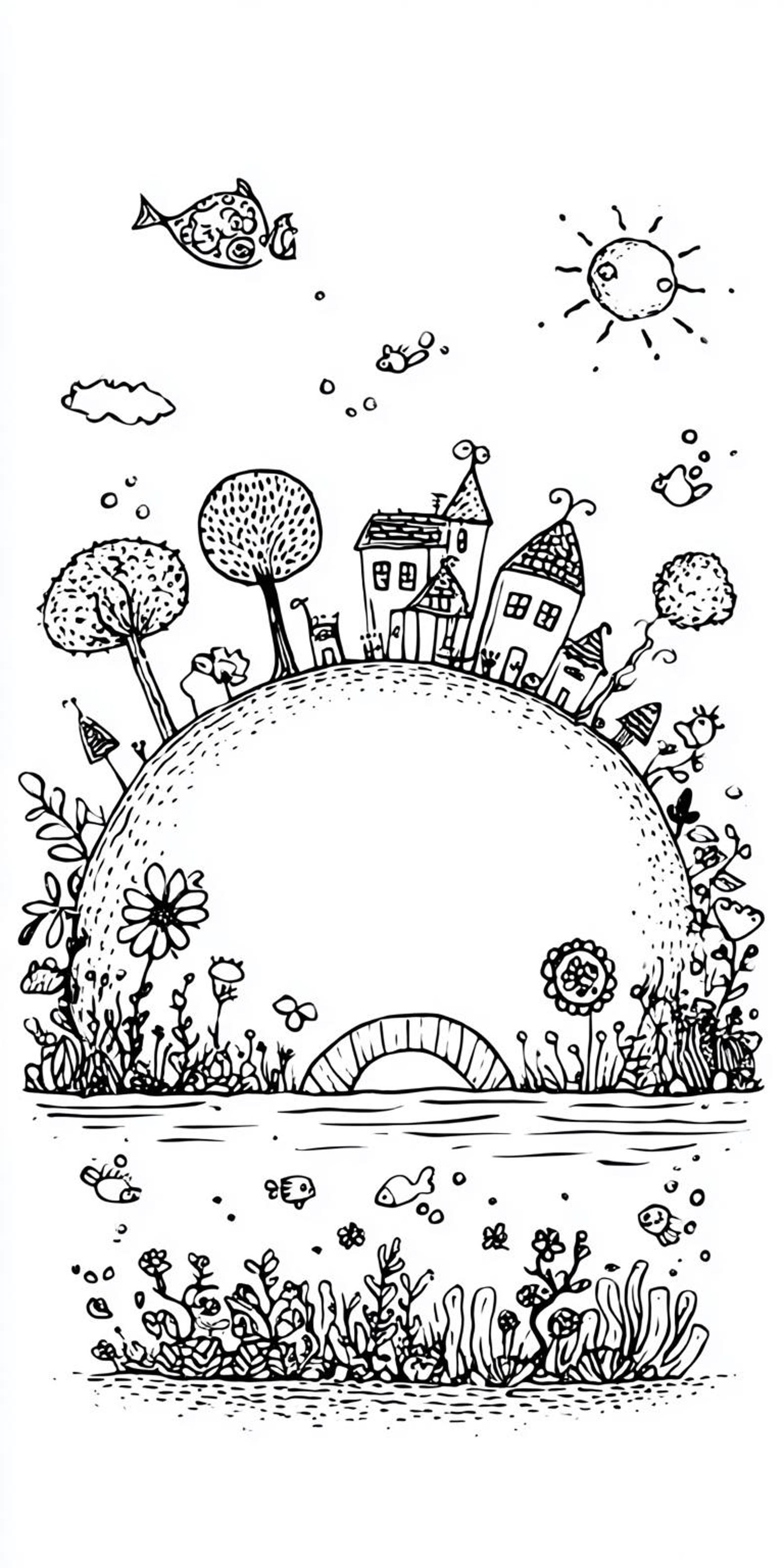Whimsical Circular World CLIPART, Hand Drawn Doodle Planet Scenes ...