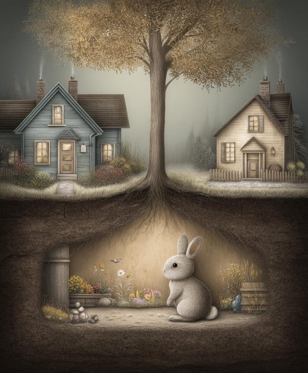 Bunny Burrow Cottage CLIPART Underground Rabbit Home Storybook ...
