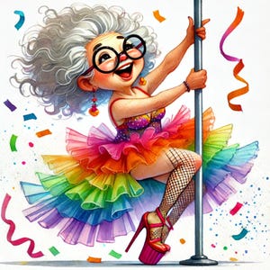 Whimsical Dancing Grandma CLIPART, Rainbow Tutu Illustration, Funny ...
