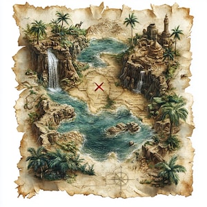 Treasure Map, Pirate Map, Old Map Art, X Marks Map, Vintage Map ...