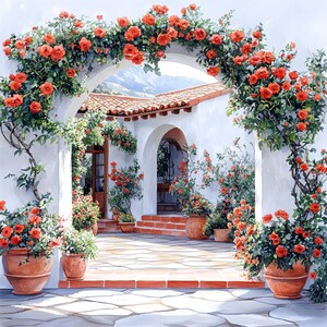 Italian Courtyard, Villa Wall Art, Garden Arch Art, Patio Print, Tuscan ...