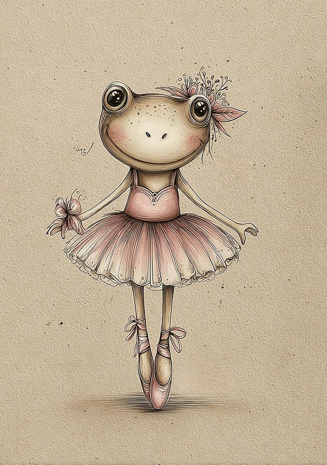 Frog Ballerina, Cute Frog Art, Ballet Animal, Pink Tutu Frog, Frog in ...
