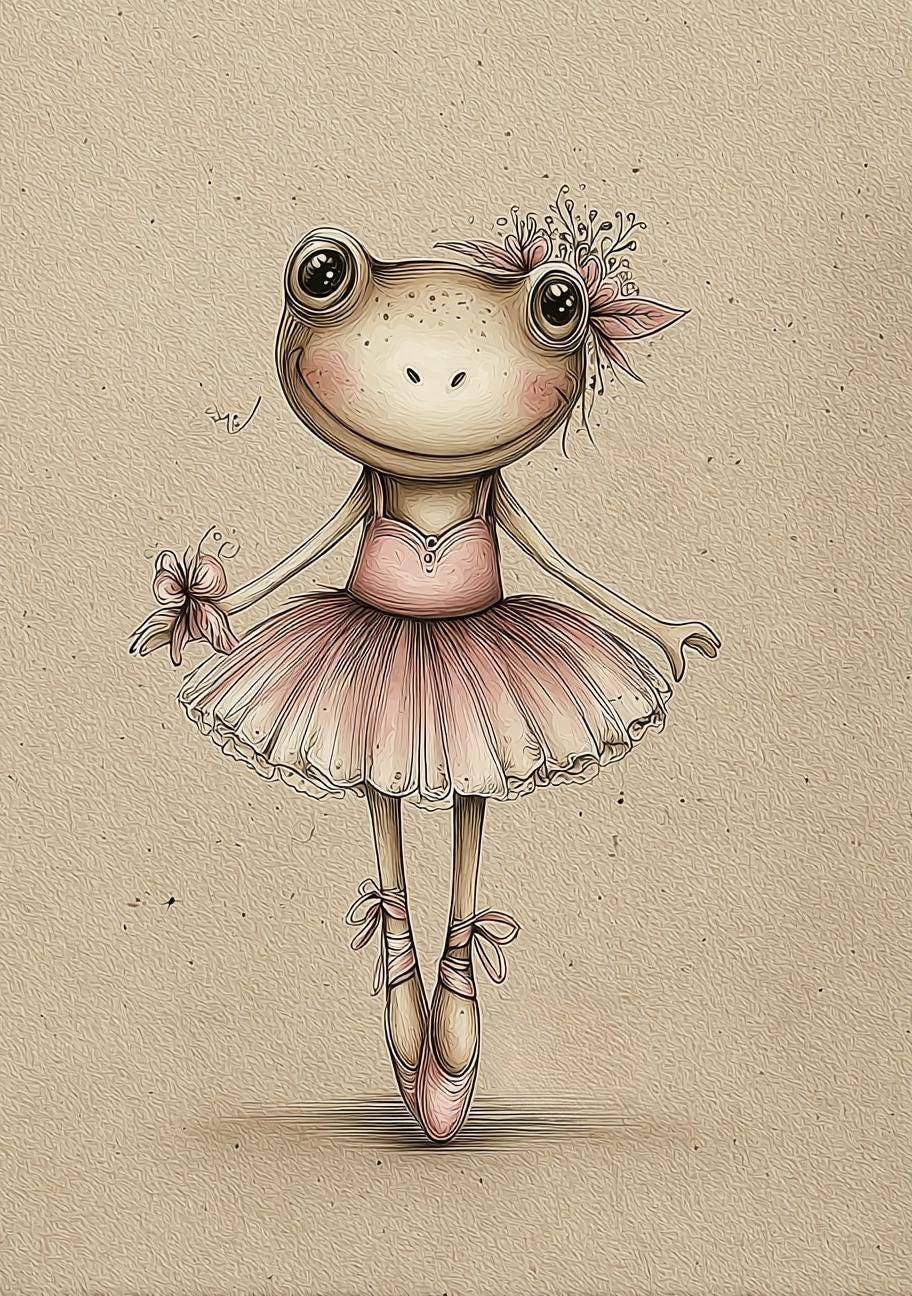 Frog Ballerina, Cute Frog Art, Ballet Animal, Pink Tutu Frog, Frog in ...