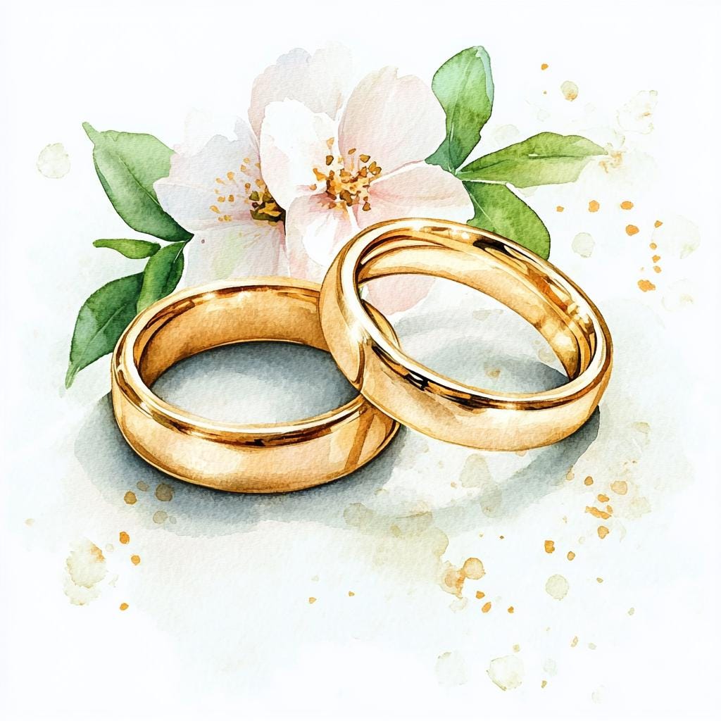 Watercolor Wedding Rings CLIPART, Gold Bands With Soft Florals ...