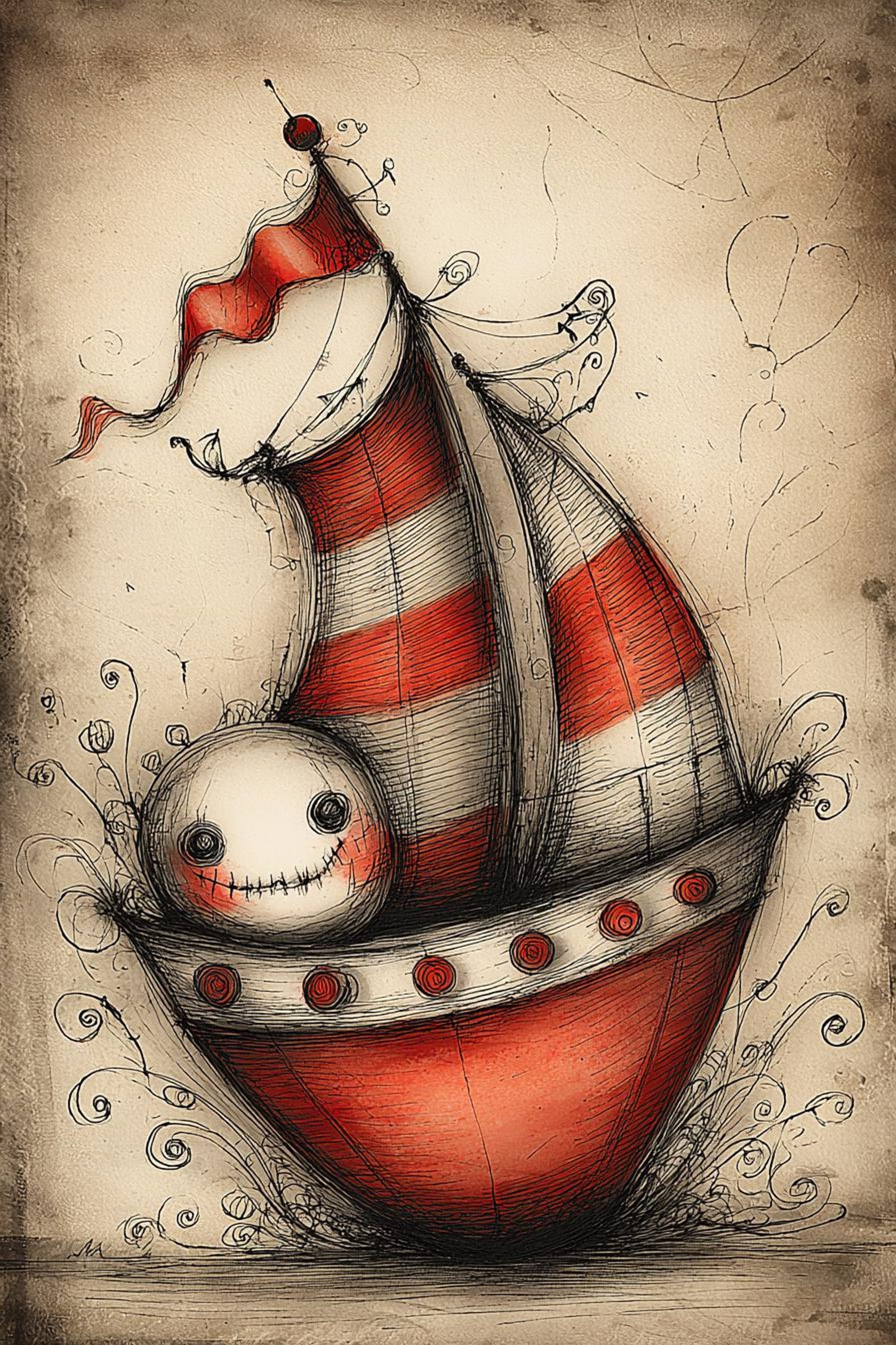 Gothic Ship, Spooky Boat, Eerie Voyage, Creepy Cute, Haunted Art, Red ...