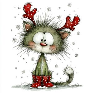 Adorable Christmas Cat With Red Scarf, Gentle Winter Colors, Playful ...