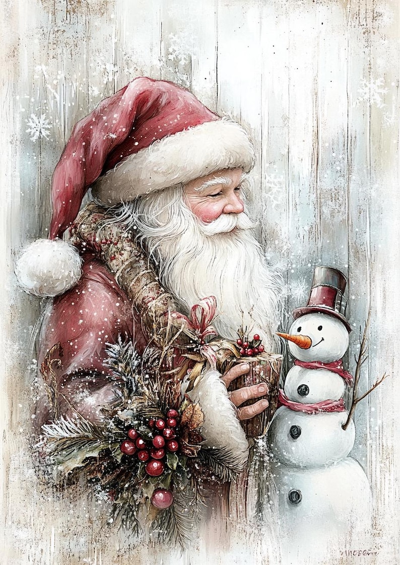 Noel Frost, Santa Snowman, Rustic Santa, Holiday Snow, Xmas Santa Art ...