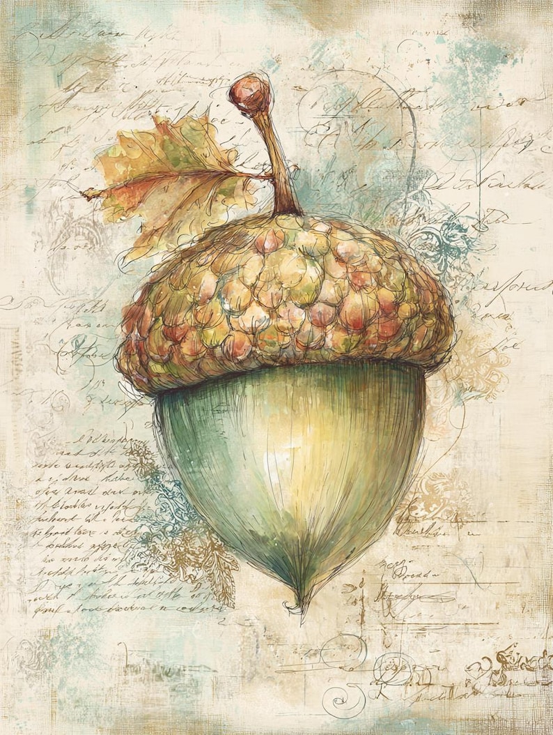 Shades of Autumn, Fall Decor, Autumn Art, Oak Leaf, Blue Acorn, Rustic ...