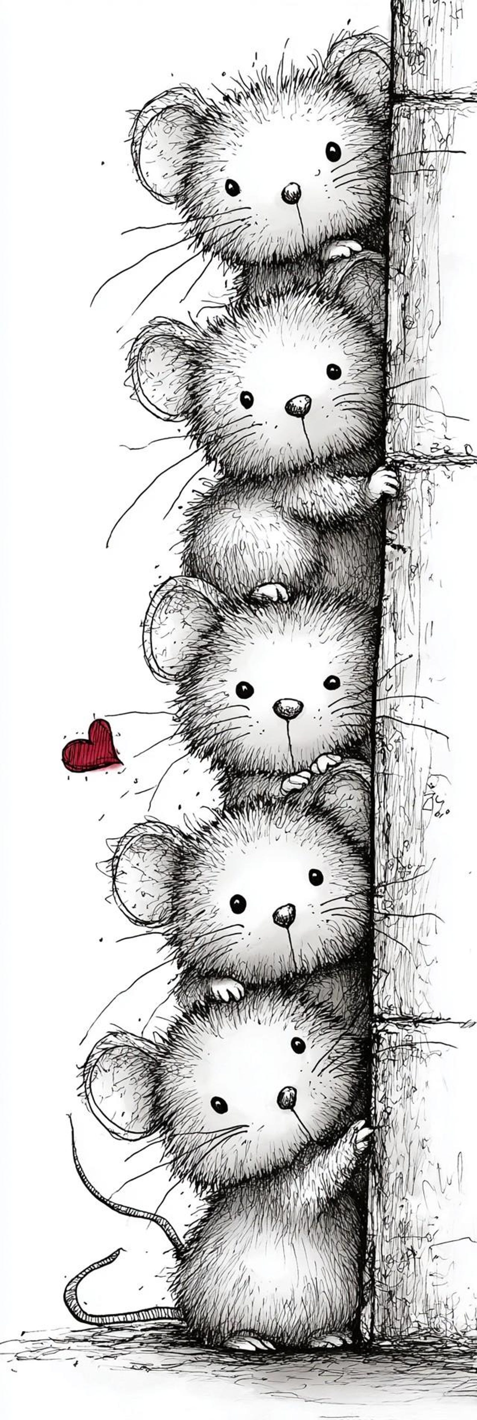 Whimsical Mouse Tower PNG Set, Hand-drawn Peeking Mice Clipart, Cute ...