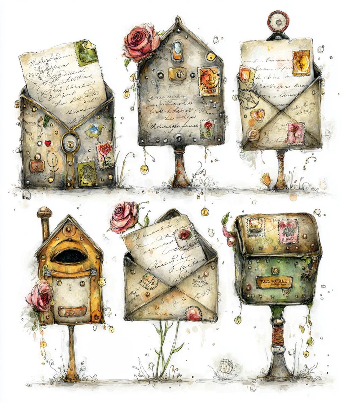 Mailbox Art, Vintage Letters, Floral Postbox, Rose Envelopes, Shabby ...
