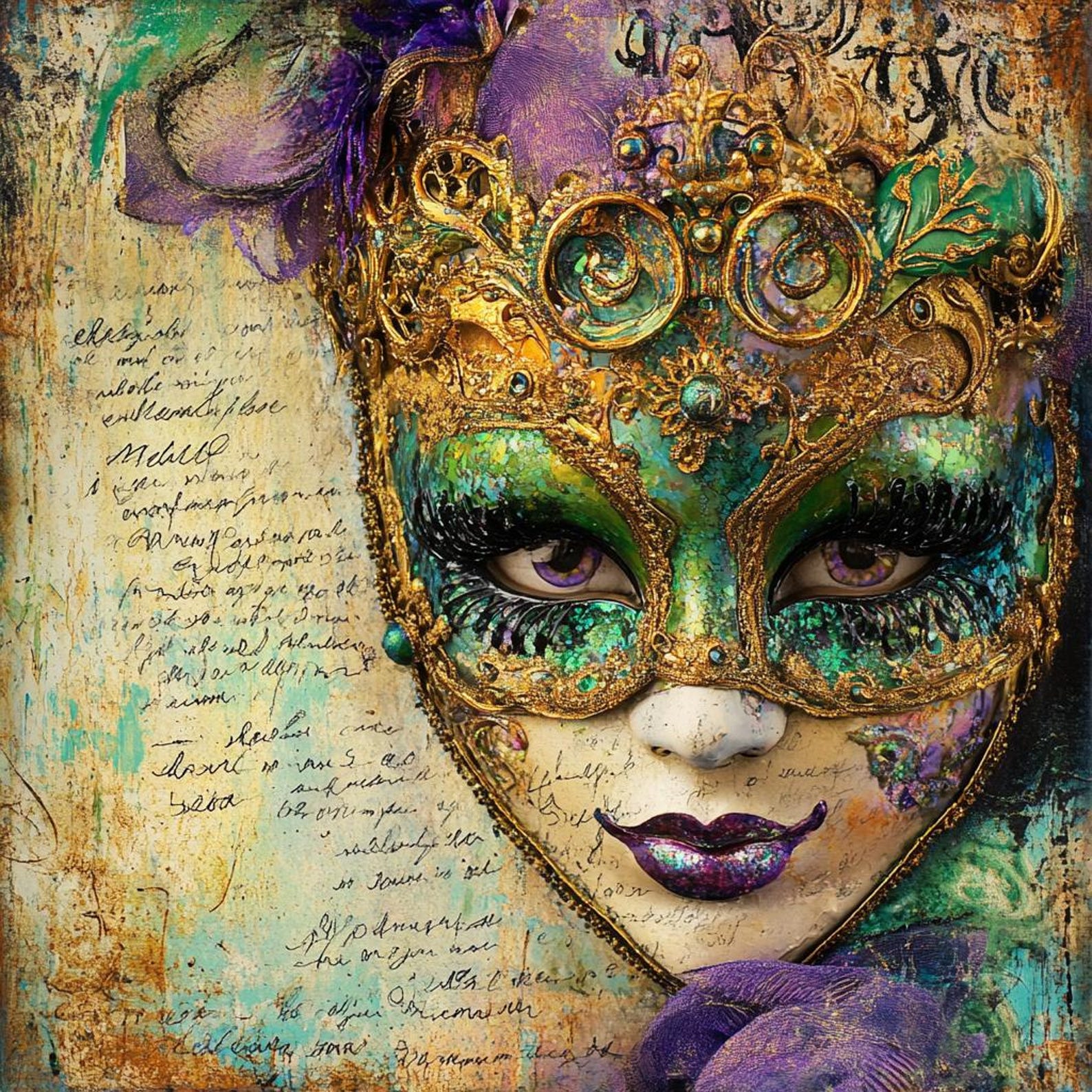 Mardi Gras, Jester Mask, Carnival Mask, Masquerade, Purple Gold Green ...
