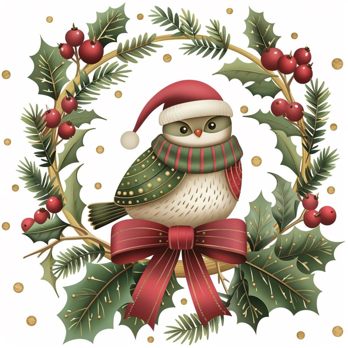 Christmas Wreath, Holiday Bird, Festive Bauble, Holly Berries ...
