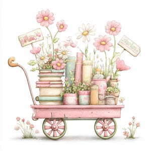 Pink Flower Cart, Mixed Floral Art, Spring Clipart, Pastel Flowers ...