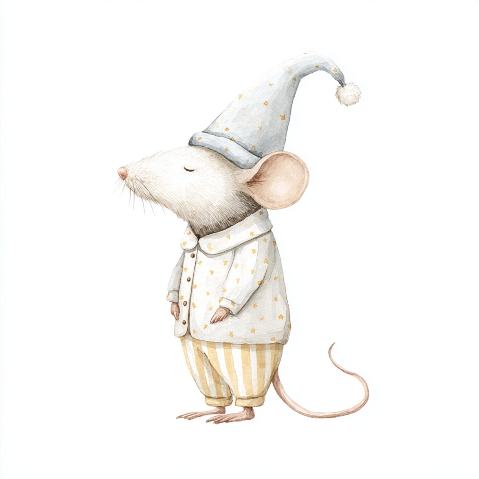 Bedtime Mouse, Pajama Mouse, Sleepy Mouse, Cute Mouse Art, Night Cap ...