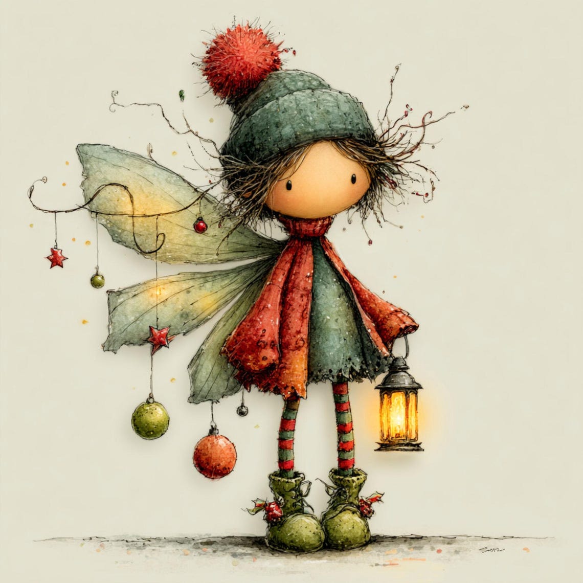 Fairy Lantern, Elf Art, Winter Sprite, Xmas Clipart, Holiday Elf, Cute ...