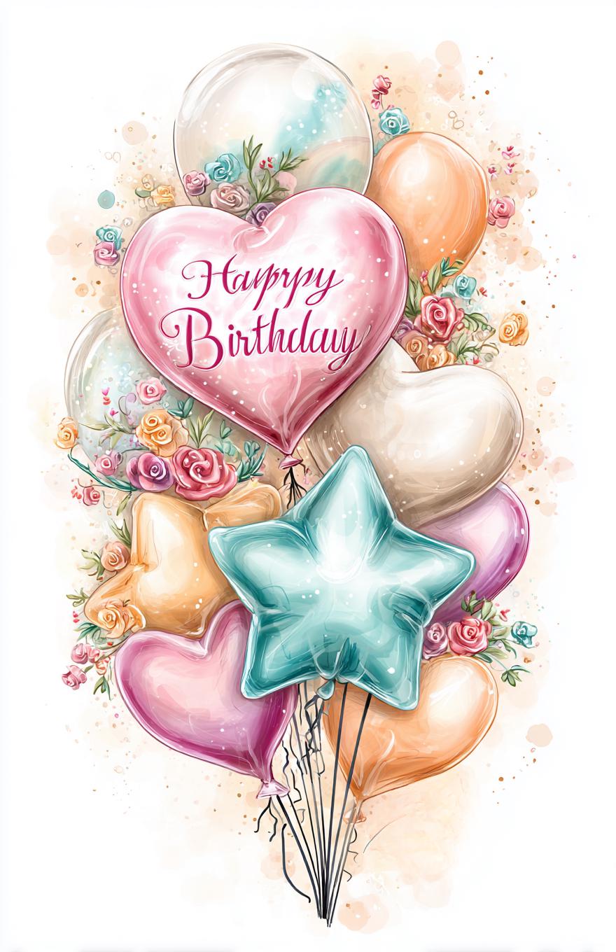 Pastel Birthday Balloons CLIPART, Heart and Star Balloons, Soft ...