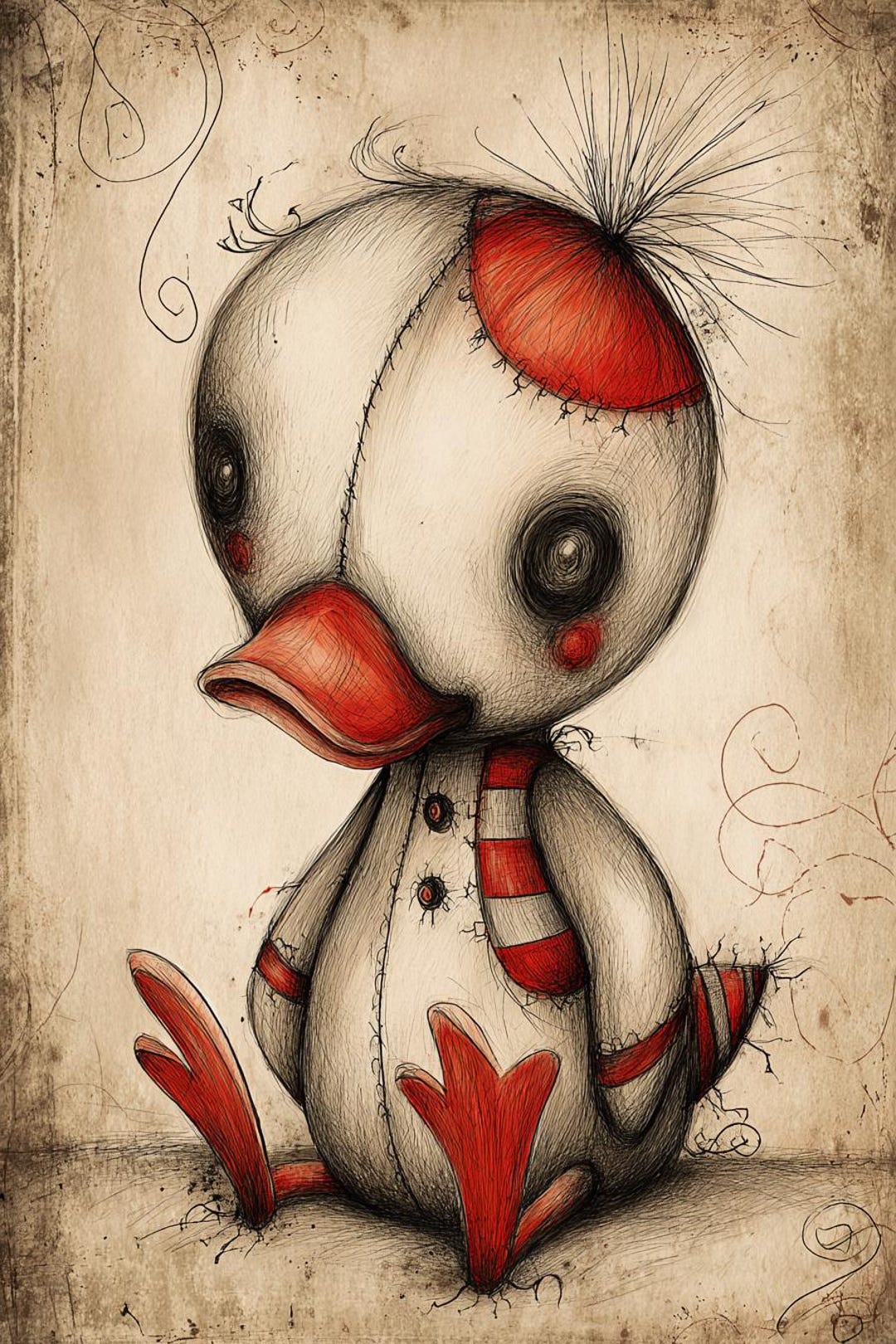 Creepy Duck, Stitched Toy, Gothic Plush, Spooky Duckling, Eerie Doll ...