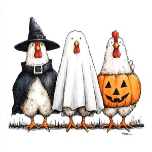 Chicken Halloween, Witch Chicken Art, Ghost Chicken, Pumpkin Chicken ...