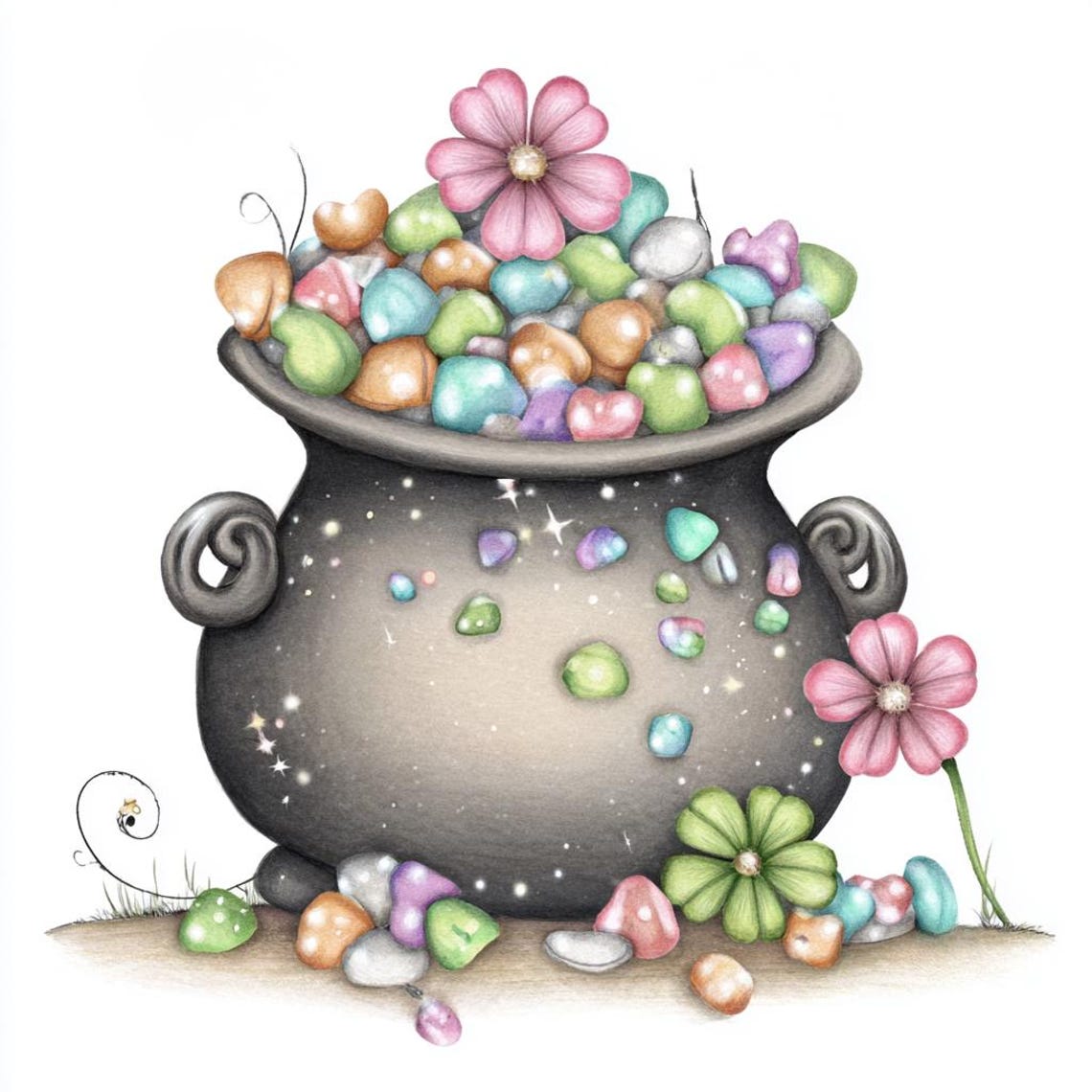 Rainbow Cauldron CLIPART, Whimsical St Patrick Rainbow Pot Art, Pastel ...