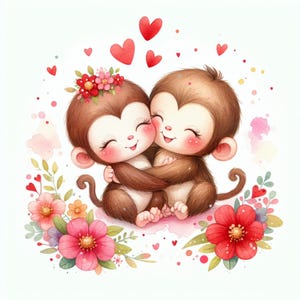 Monkey Love, Whimsical Clipart, Valentines Day, 14th February, Romance ...