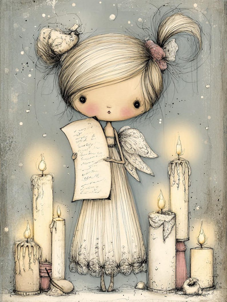 Whispering Candlelight Angels, Winter Angel Clipart, Soft Gothic Angel ...