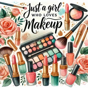 Girl Loves Makeup, Beauty Clipart, Makeup Art, Watercolor Cosmetics ...