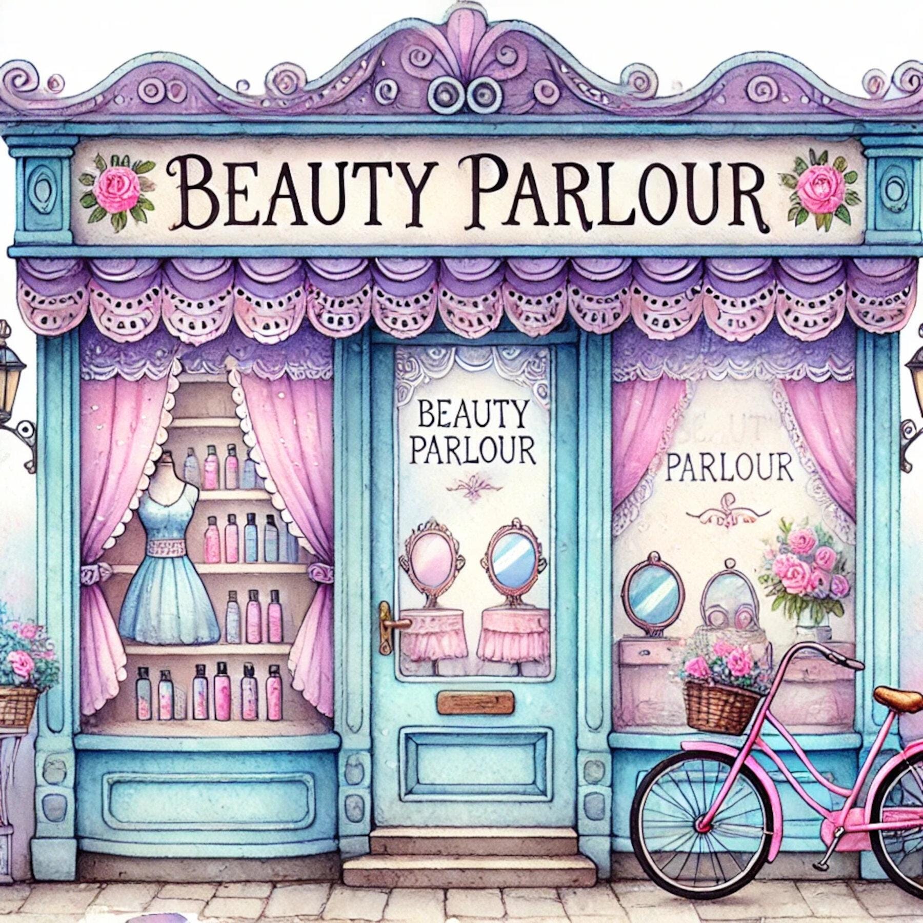 Beauty Parlour, Beauty Shop Clipart, Salon Storefront, Watercolor Shop ...