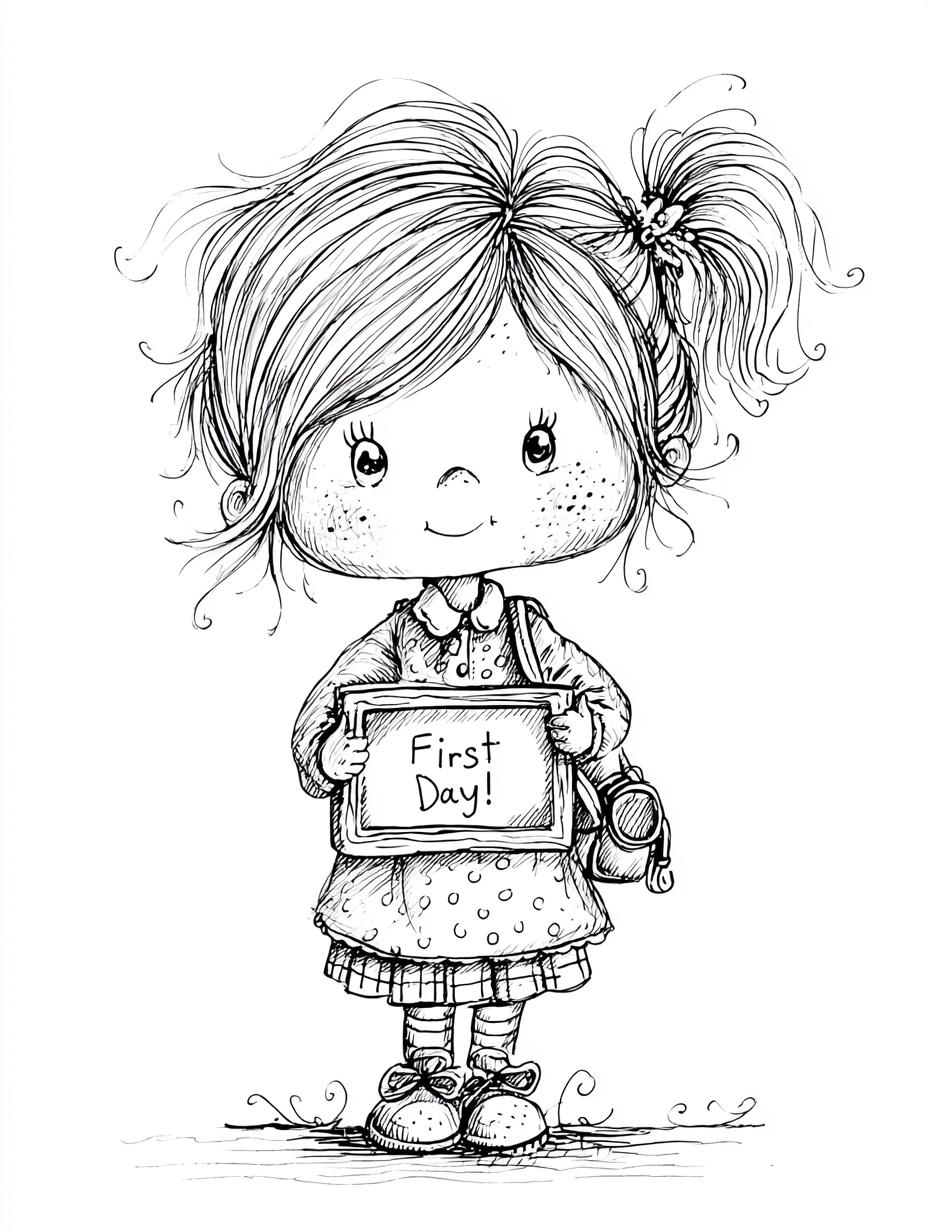 First Day Sign, School Girl Art, Back to School, Cute Girl Tag, Girl ...