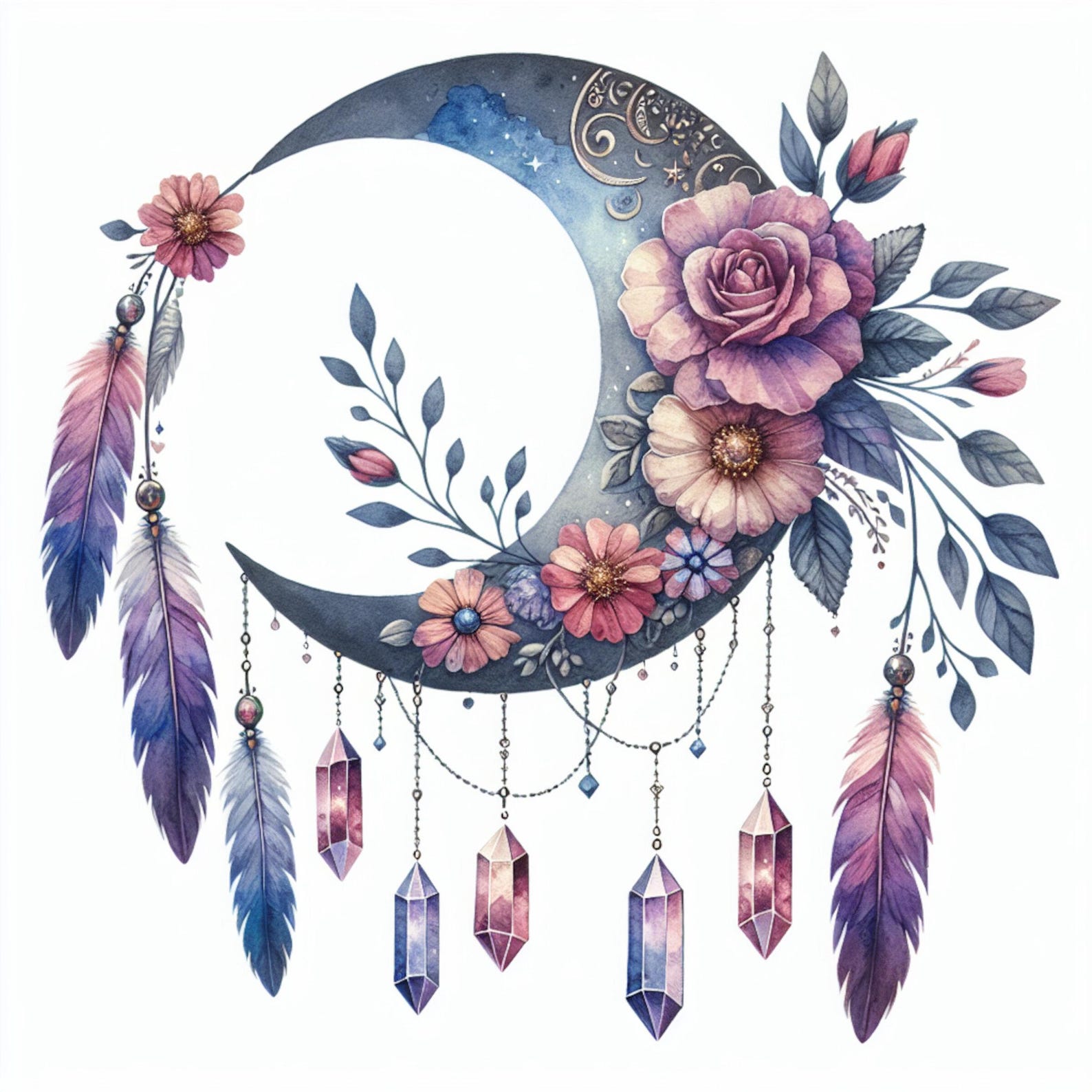10 Celestial Moon Images, Celestial Moon Clipart, Moon and Crystals ...