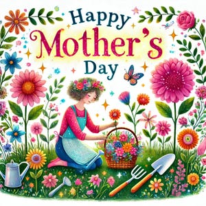 Gardening Mum, Mothers Day, Cute Clipart, Whimsical Images, Mother ...