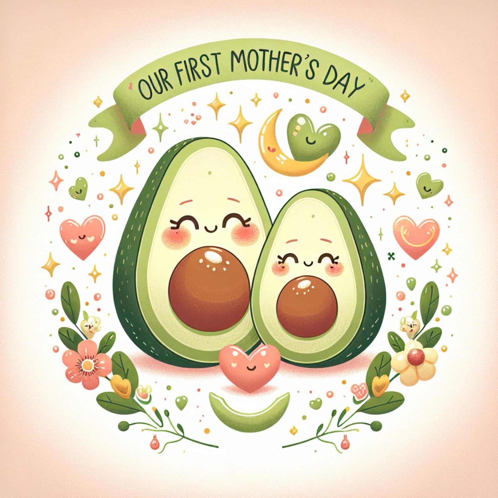 Our First Mother’s Day CLIPART, Kawaii Avocado Mum and Baby ...