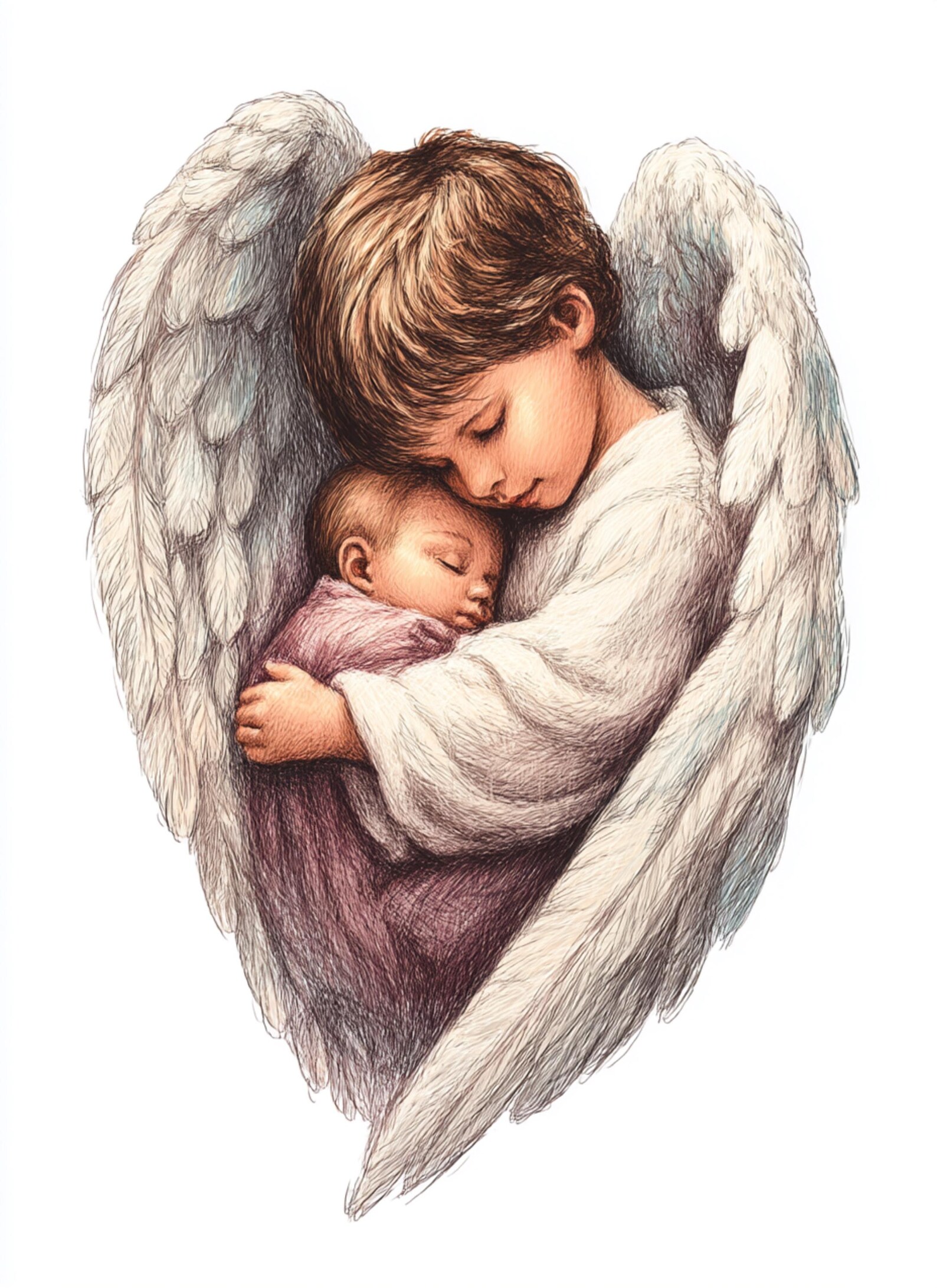 Guardian Angel, Angel Baby Art, Guardian Hug, Child Angel Print, Angel ...