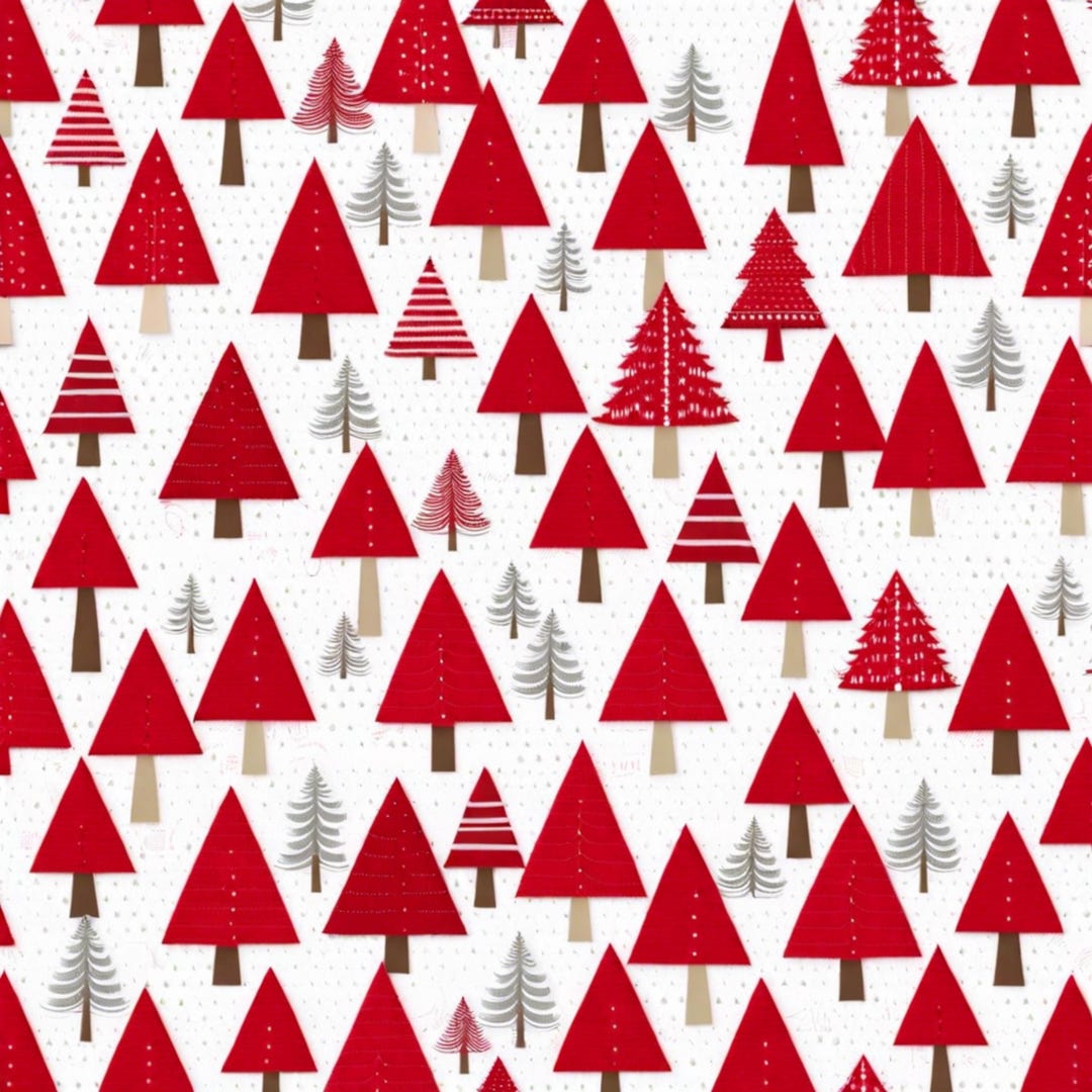 10 Red Christmas Tree Repeat Pattern Clipart, 12x12 Size, Scrapbooking ...