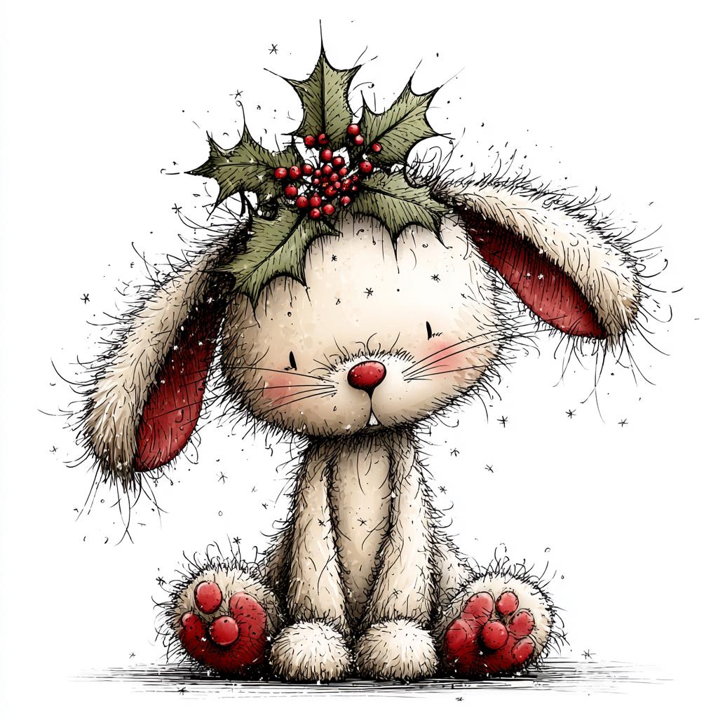 Christmas Bunny Clipart, Cute Winter Rabbit With Holly Crown, Festive ...