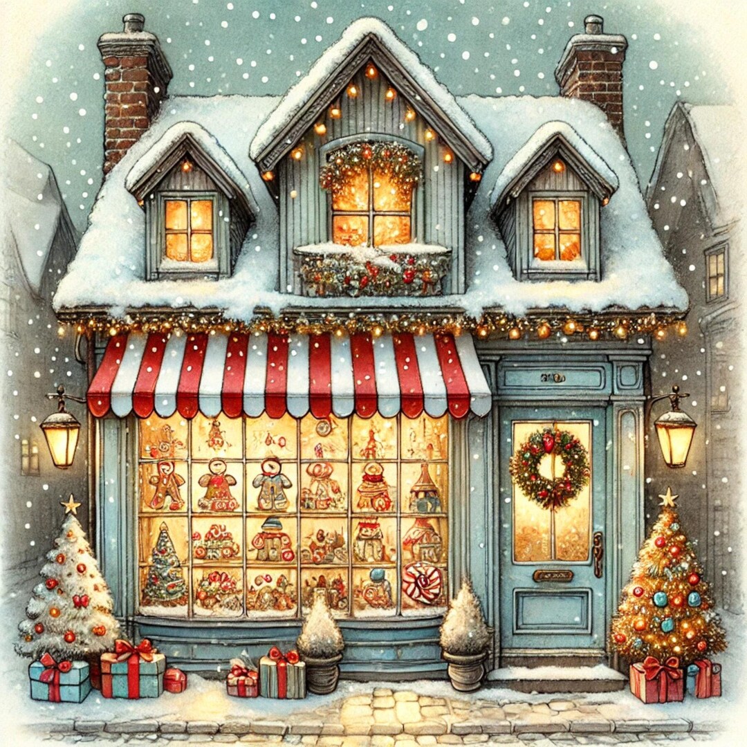 Christmas Shop, Holiday Decor, Festive Storefront, Xmas Display, Cozy ...
