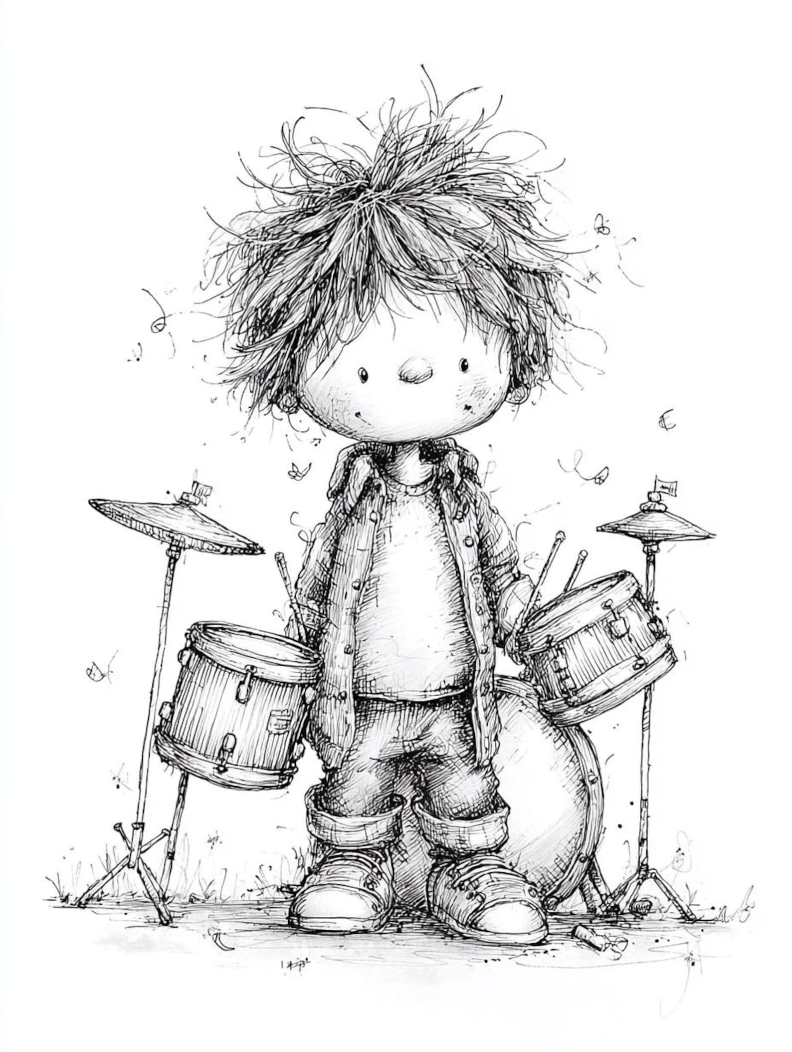 Drummer Boy, Cute Drummer, Sketch Boy, Kids Music Art, Music Lover ...