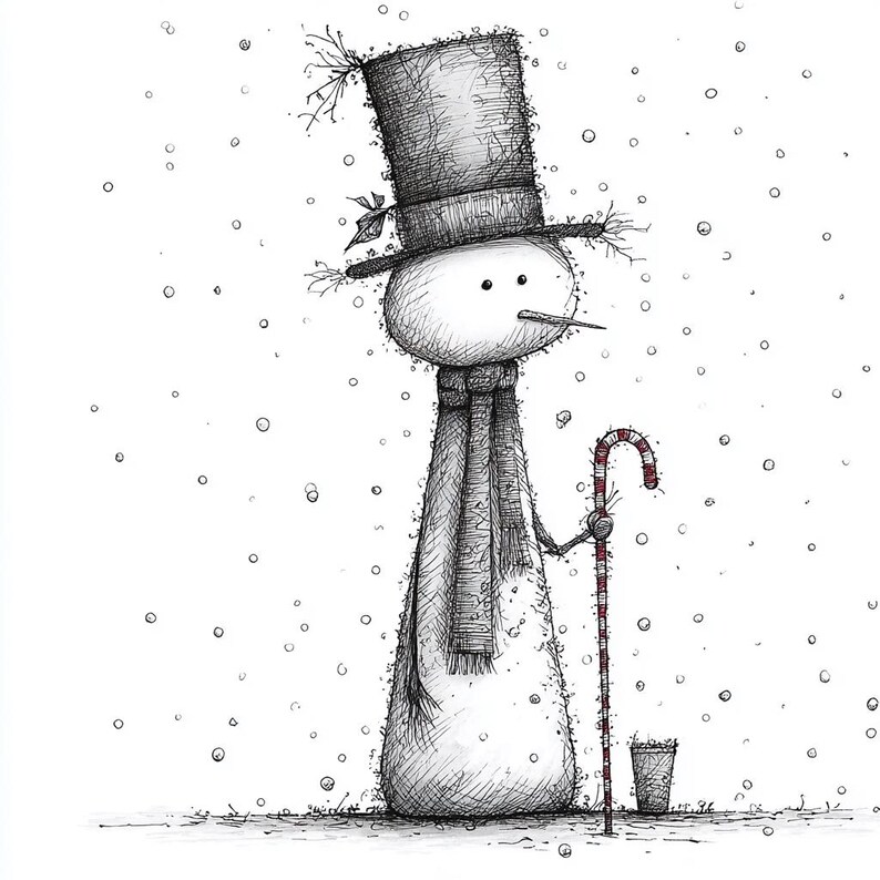 Whimsical Snowman Clipart Set, Hand-drawn Winter Gentleman PNG, Top Hat ...