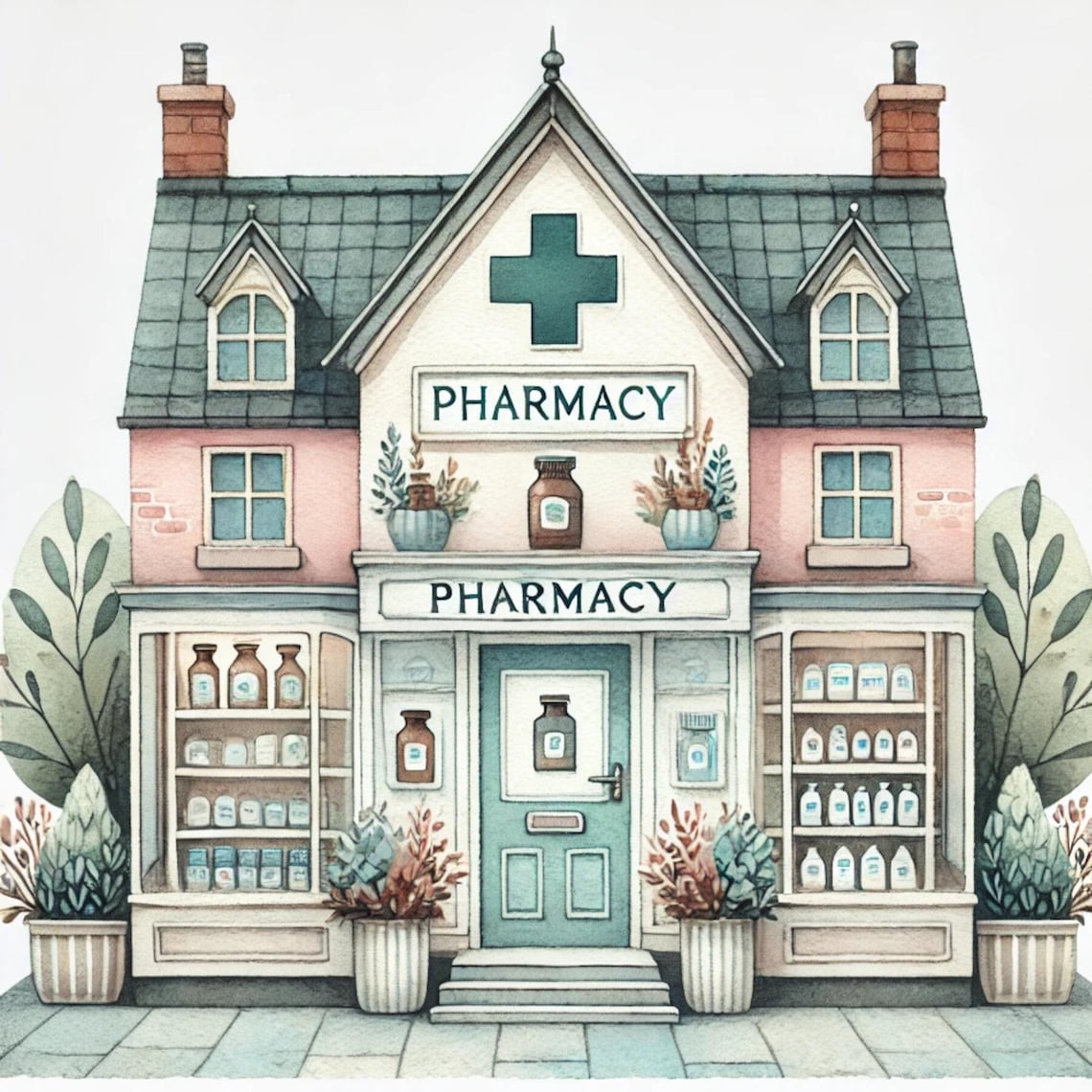 Village Pharmacy, Pharmacy Clipart, Shopfront Art, Drugstore Art ...