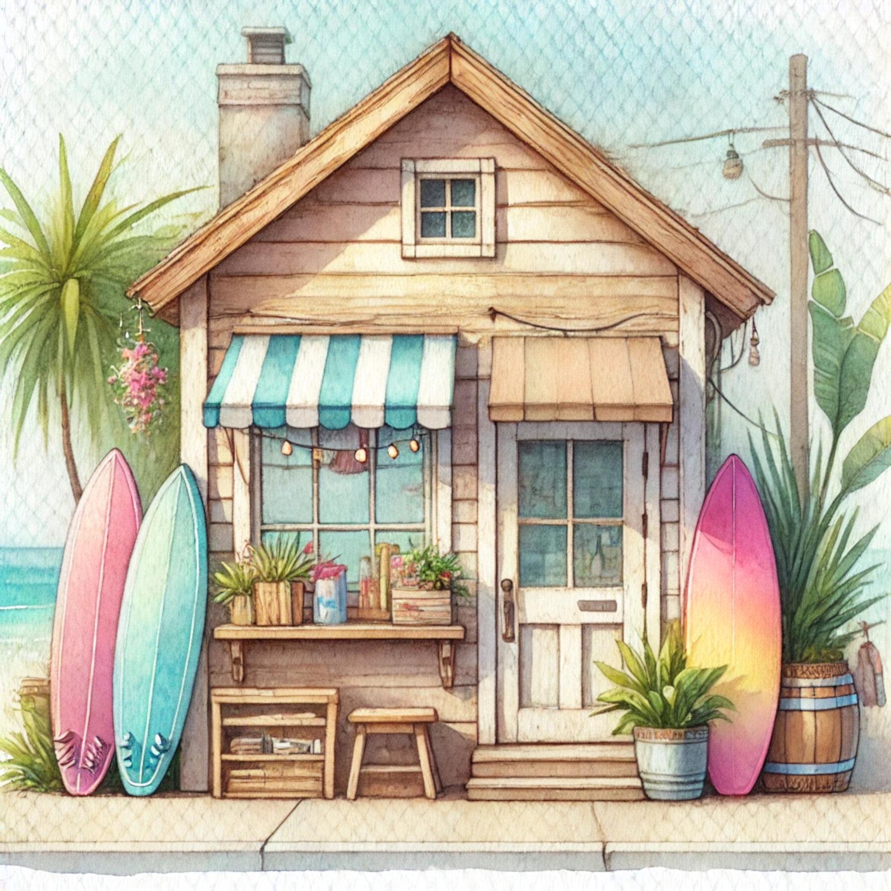 Surf's Up, Surf Shop Clipart, Watercolor Surf, Beach Shop Art, Pastel ...