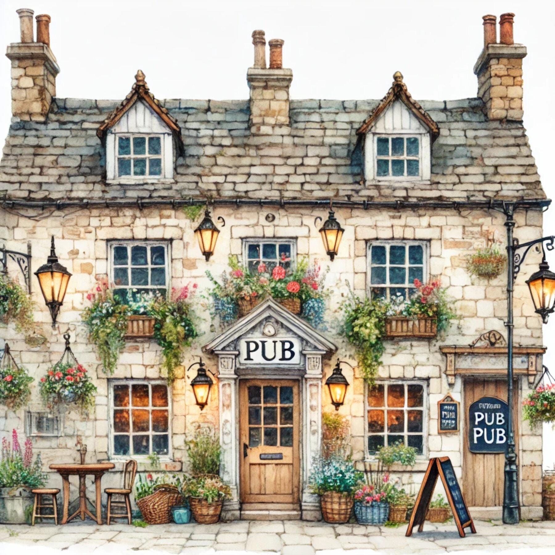 Pub Clipart, Vintage Pub, Rustic Pub Art, Village Bar Art, Cozy Pub ...