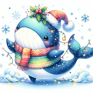 10 Whales Love Christmas 2 Clipart, Whales, Ocean Animals, Christmas ...