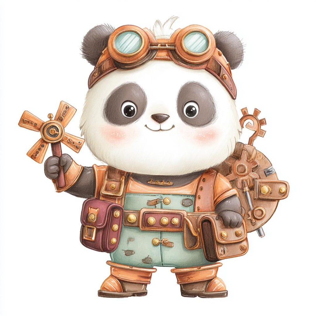 Cute Panda, Steampunk Art, Gear Costume, Clockwork Toy, Kids Wall Art ...