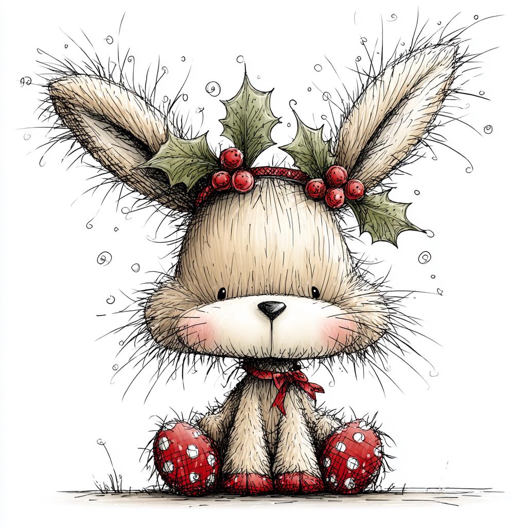 Christmas Bunny Clipart, Cute Winter Rabbit With Holly Crown, Festive ...